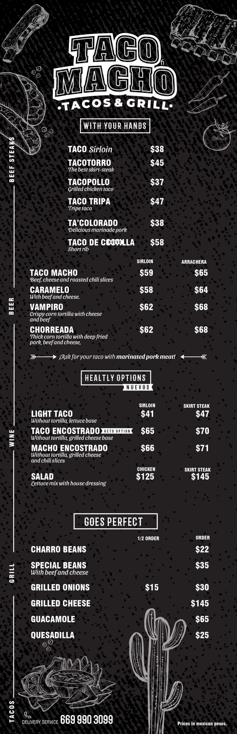 Menu Taco Macho English - Taco Macho - Mazatlán